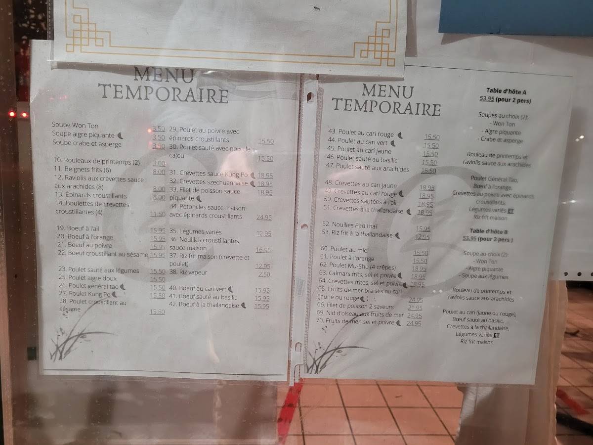 Menu au Restaurant Cari, Québec