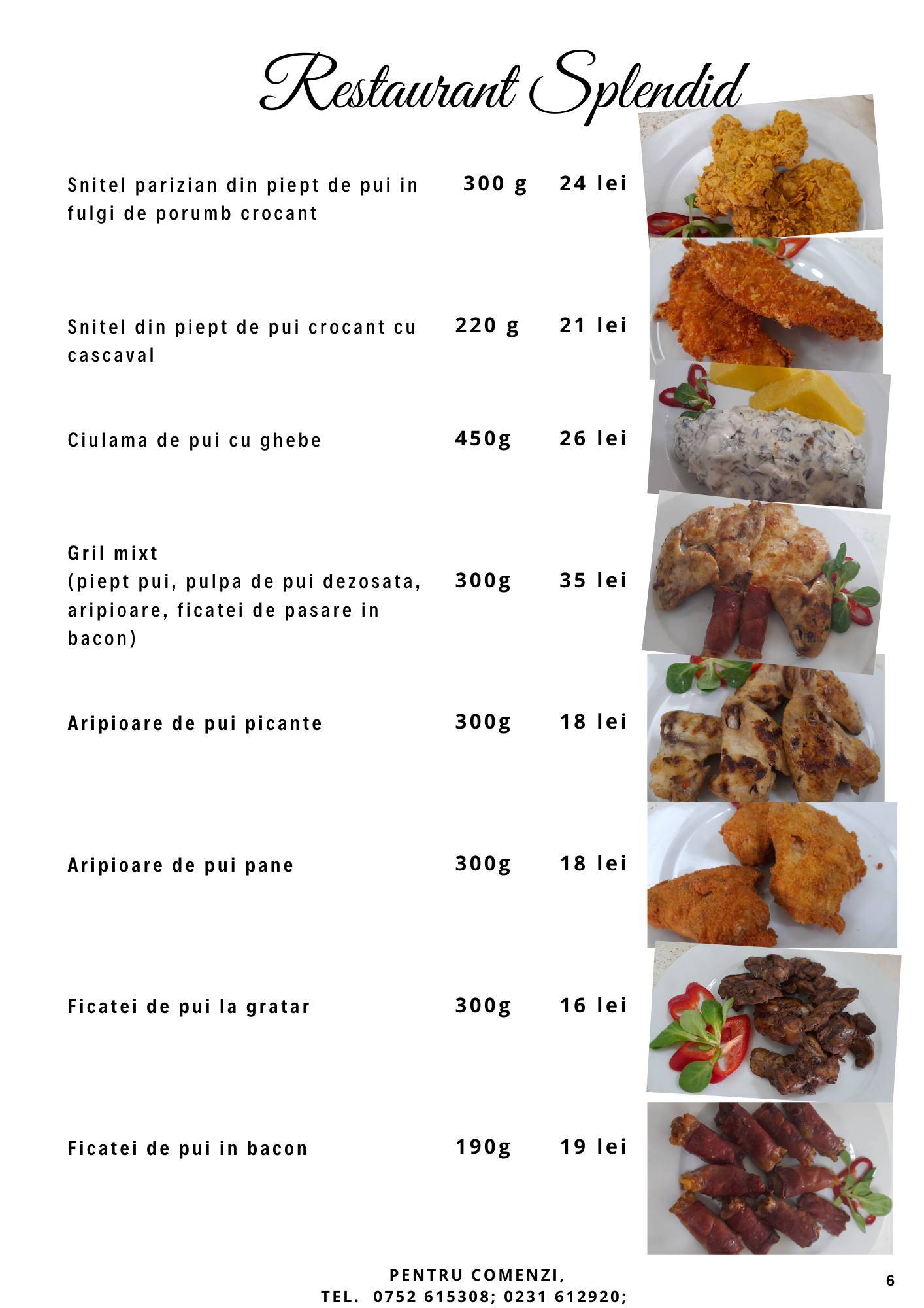 Menu at Restaurant Splendid, Dorohoi