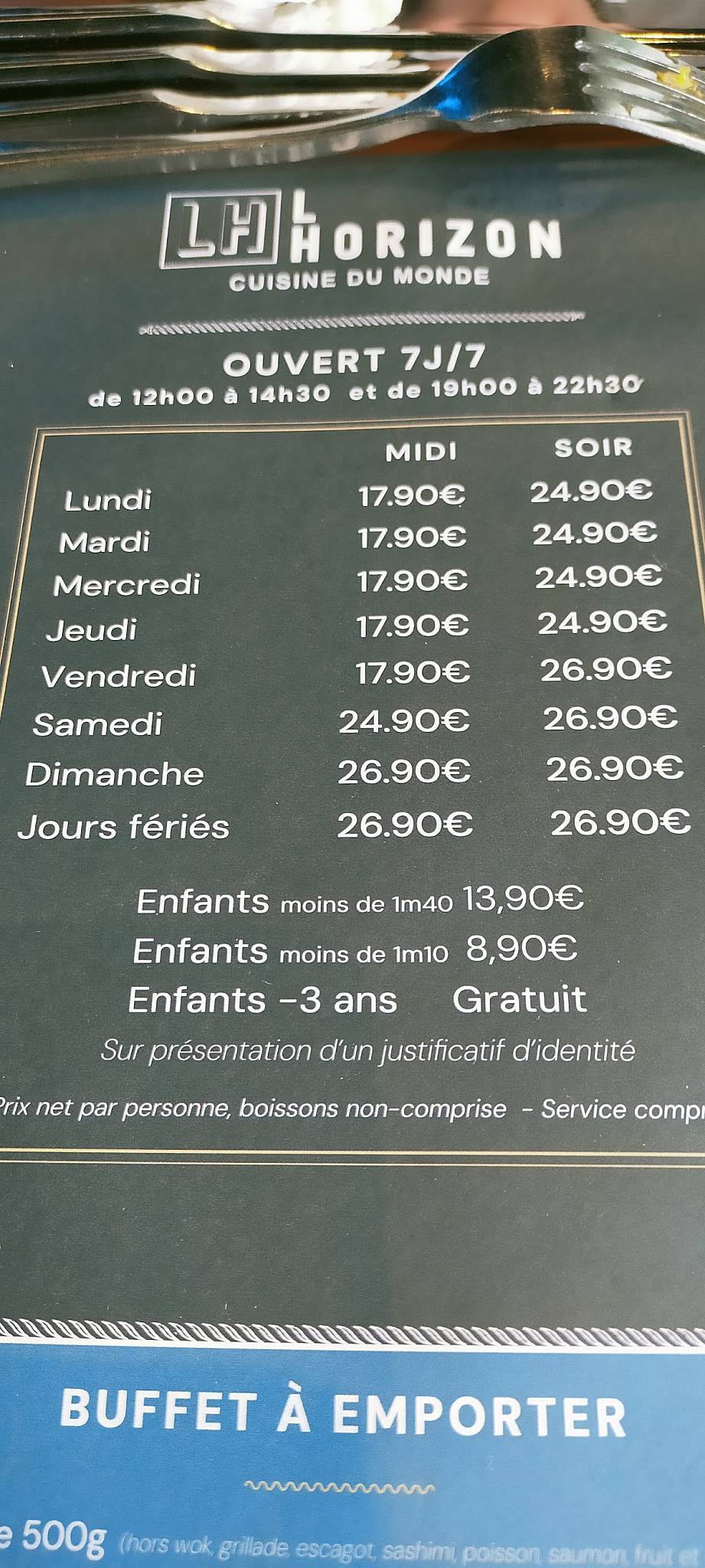 Menu au Restaurant l'Horizon, Le Havre