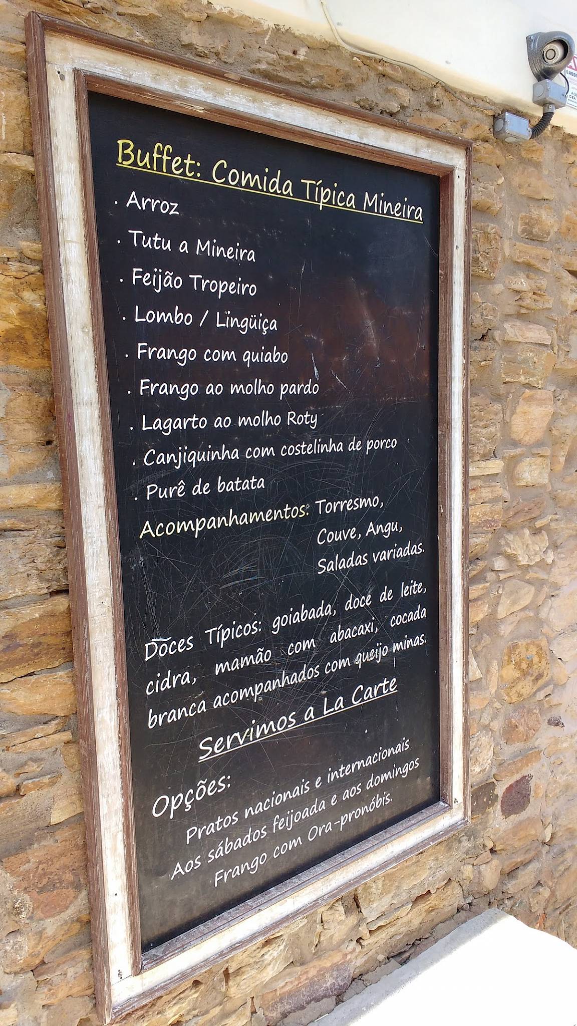 Menu em Restaurante Contos de Réis, Ouro Preto