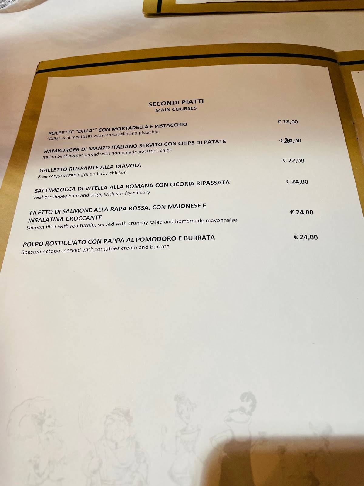 Menu at Ristorante Dillà, Rome