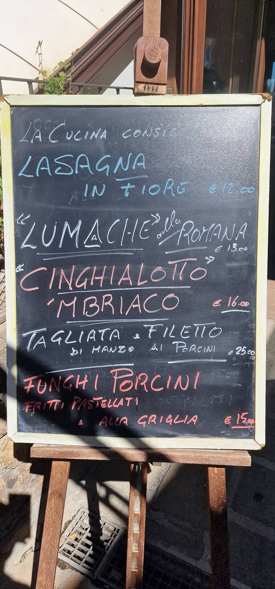 Carta de Ristorante Sora Lella, Ceri