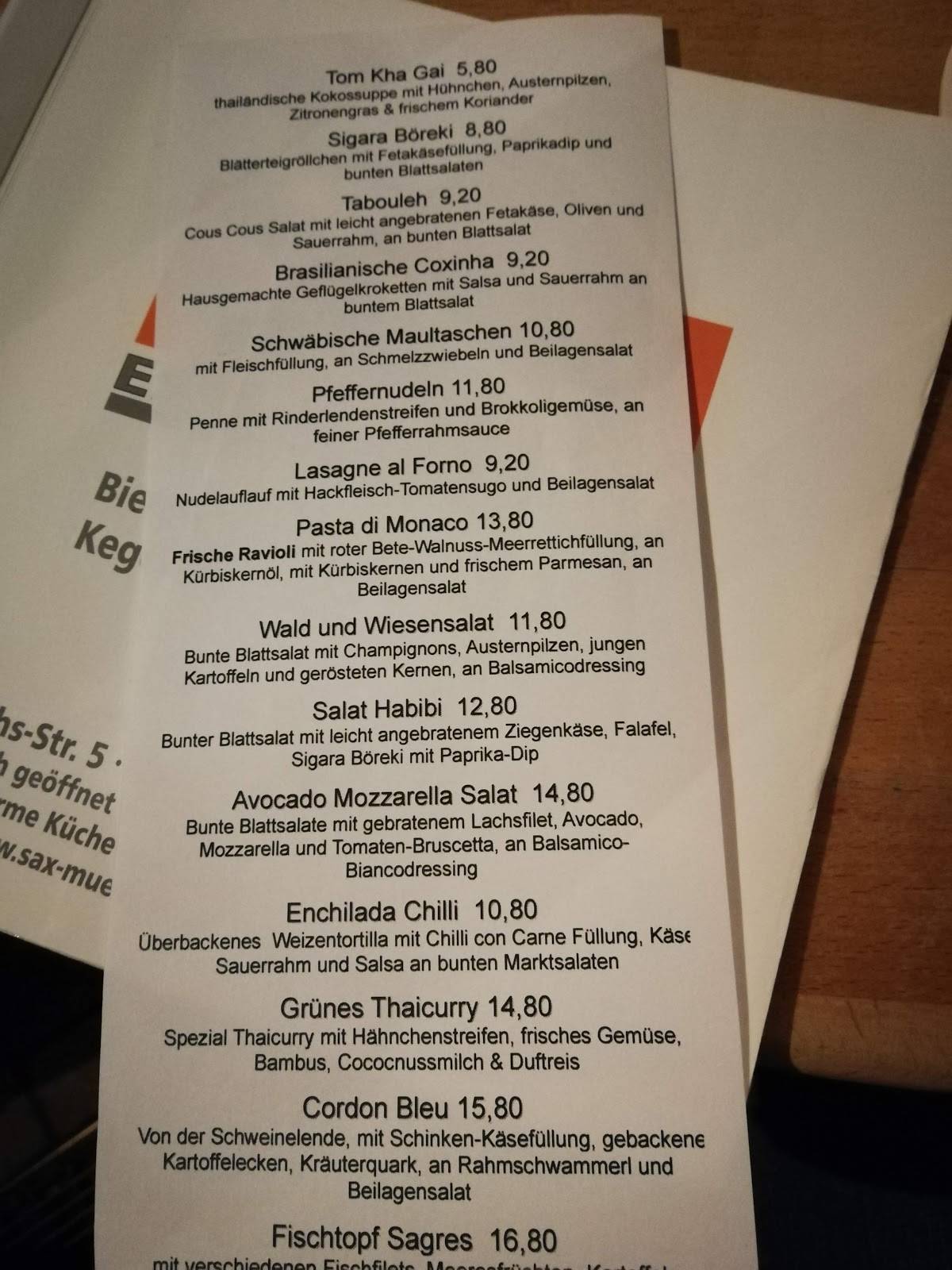 Speisekarte von Café Sax restaurant, München