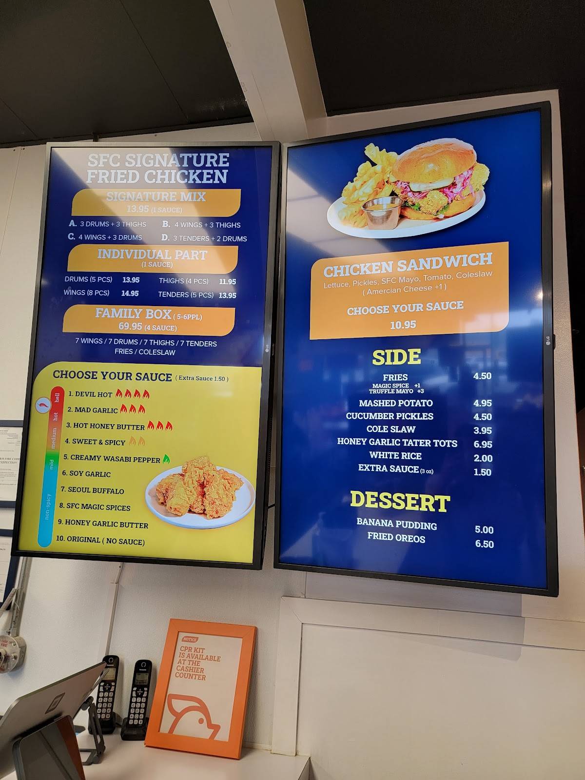 Menu at SFC SEOUL FRIED CHICKEN restaurant, Edison
