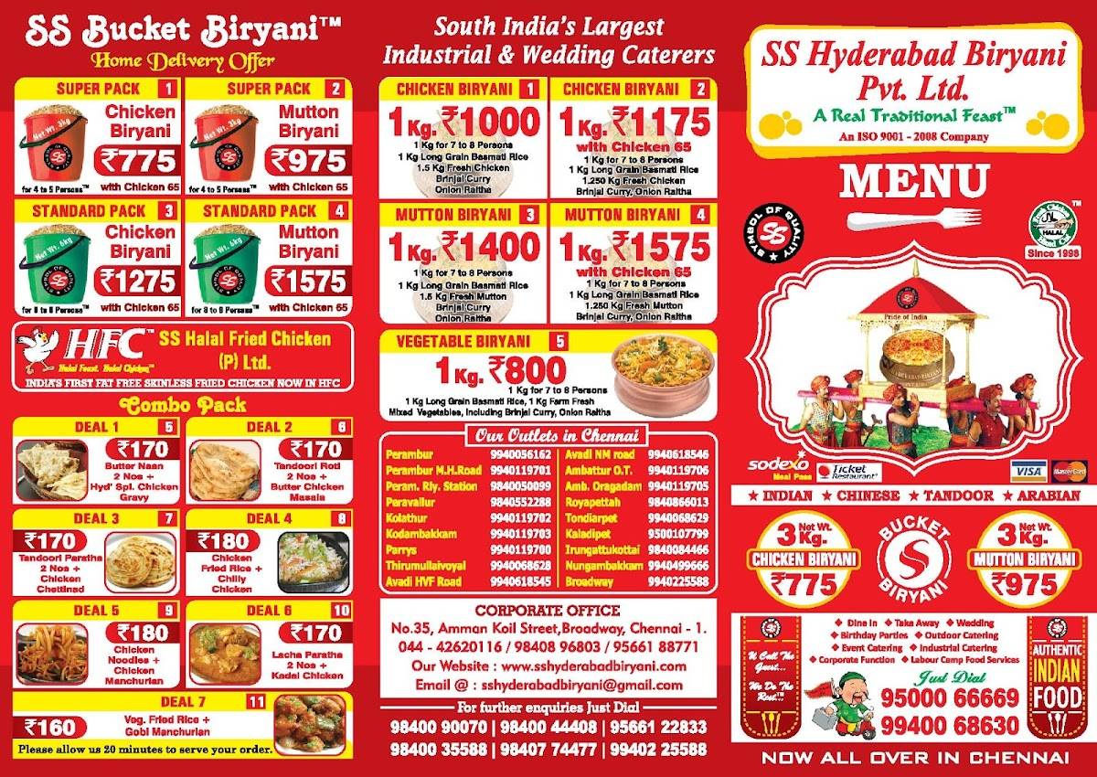Menu at SS Hyderabad Biryani Kodambakkam, Chennai, No:108