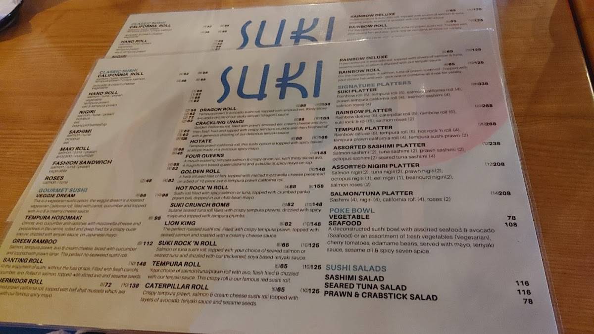 Menu at SUKI Sushi & Asian Cuisine restaurant, Port Elizabeth