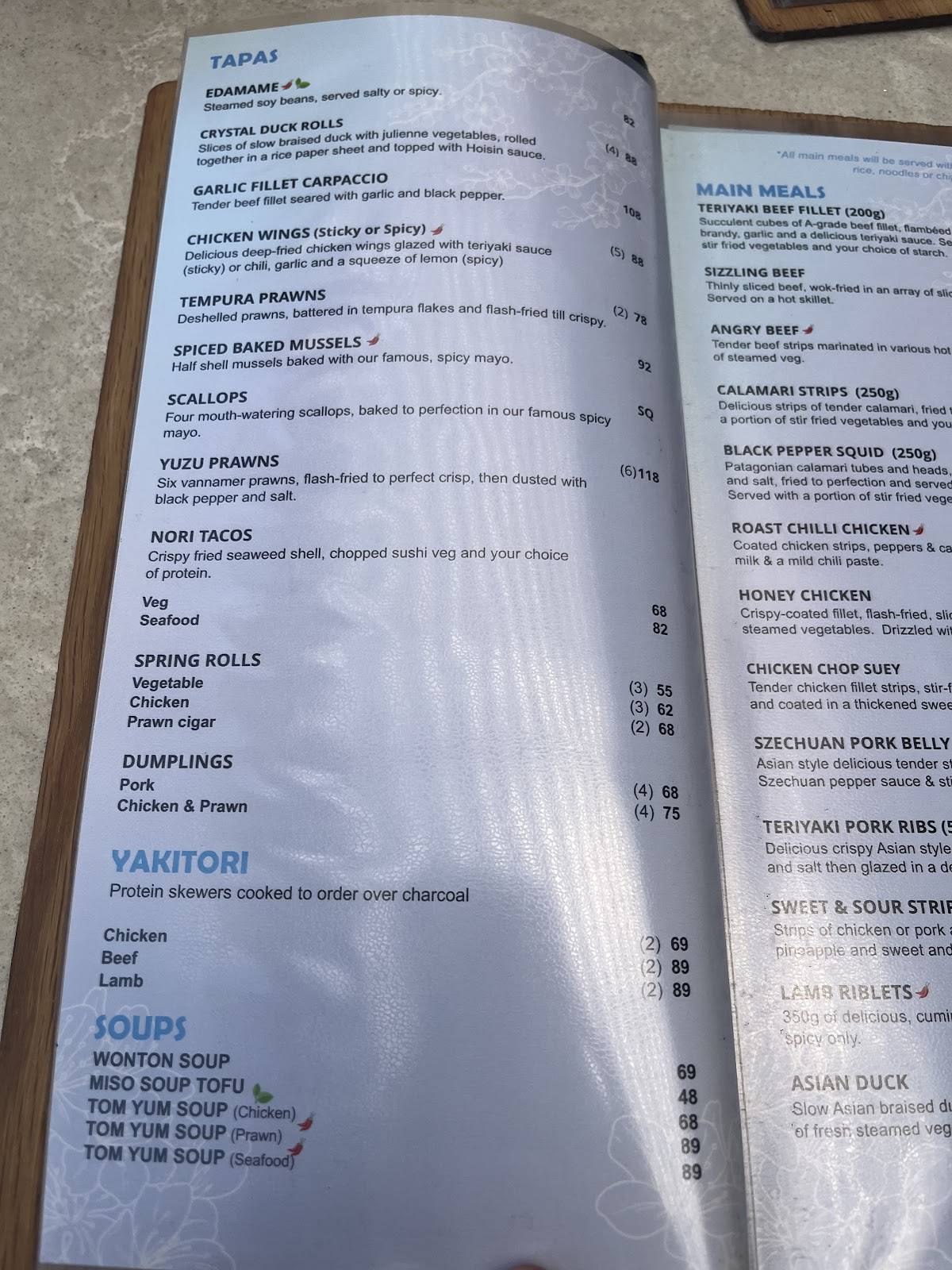 Menu at SUKI Sushi & Asian Cuisine restaurant, Port Elizabeth