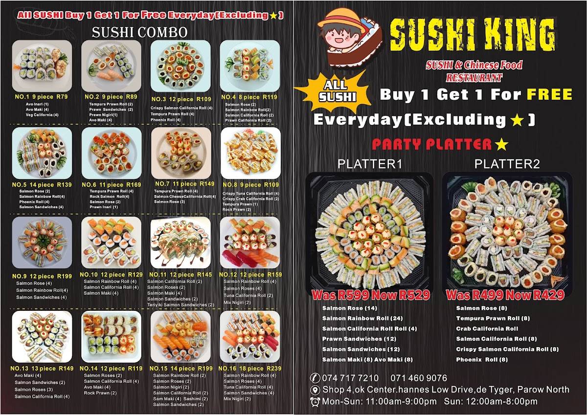Menu at SUSHI KING restaurant, Cape Town