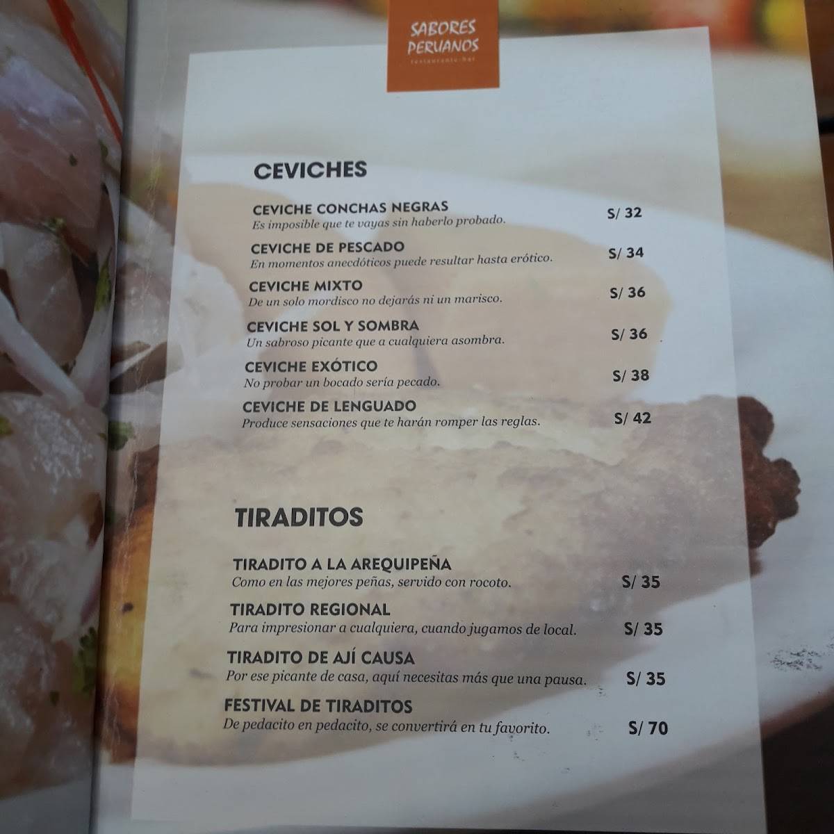 Carta del restaurante Sabores Peruanos, La Victoria