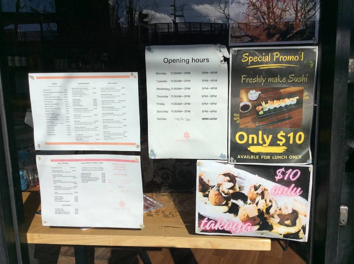 Menu at Sakura Inn Cafe Japanese Cuisine, Mooroolbark