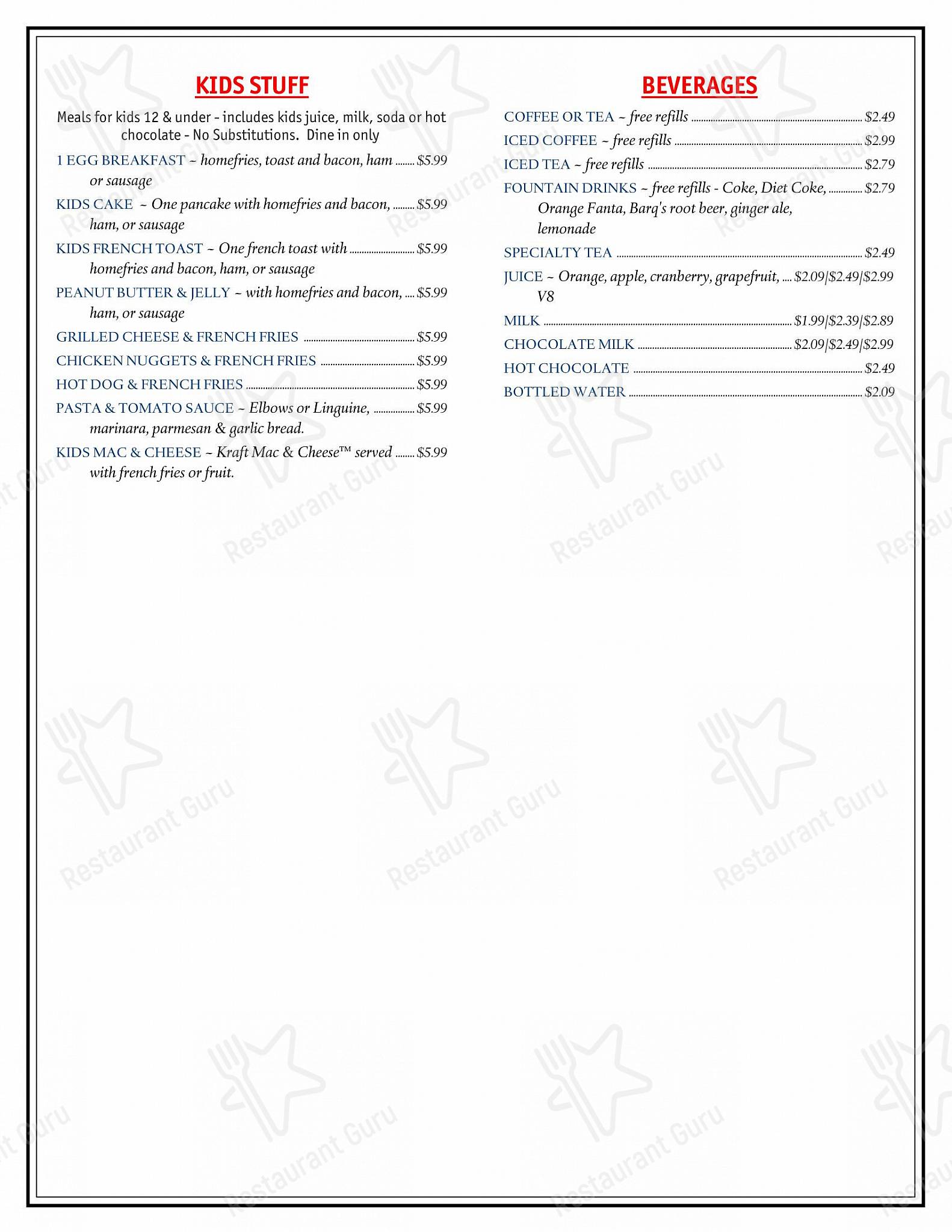 Menu at Sandee's Restaurant, Lancaster