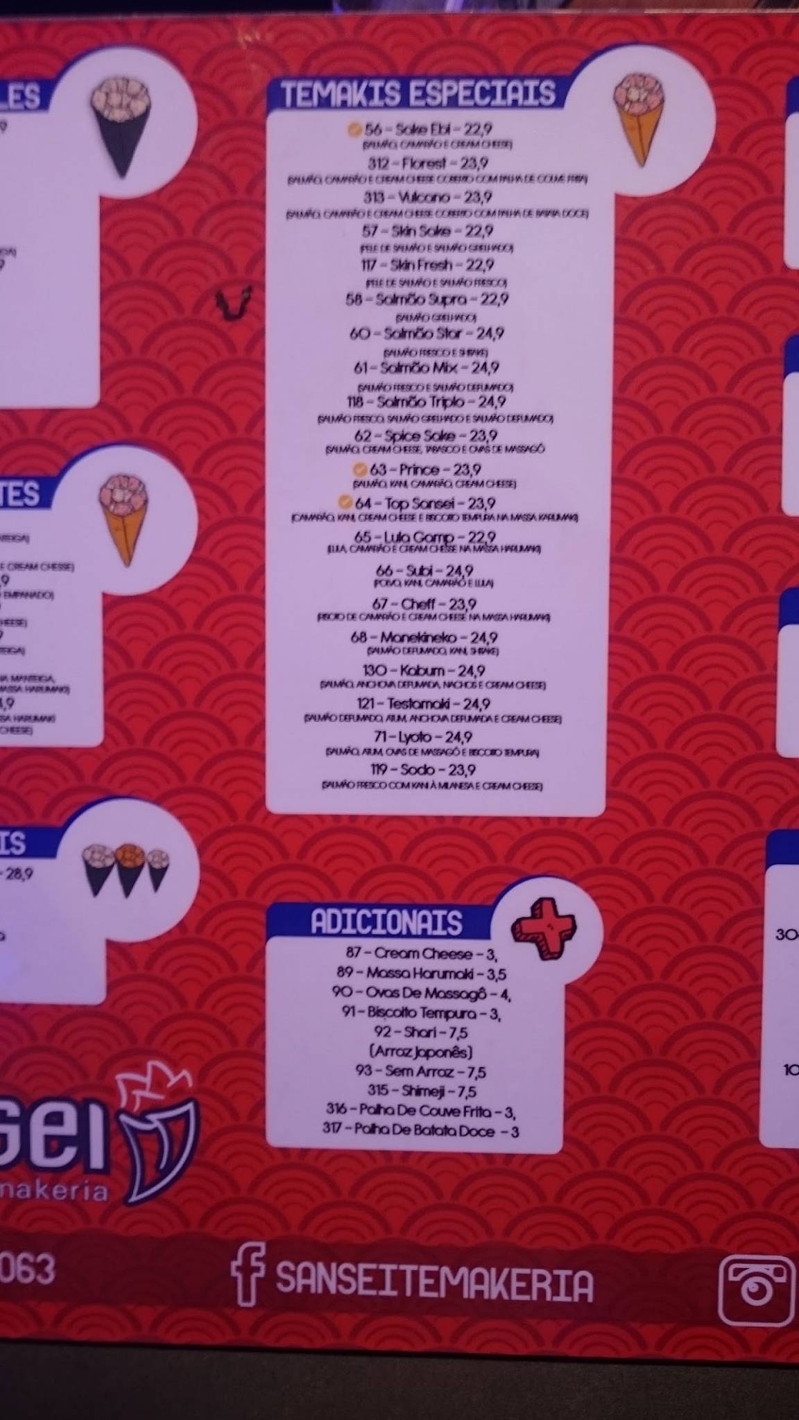 Menu em Sansei Temakeria restaurante, Belém, R. Domingos Marreiros