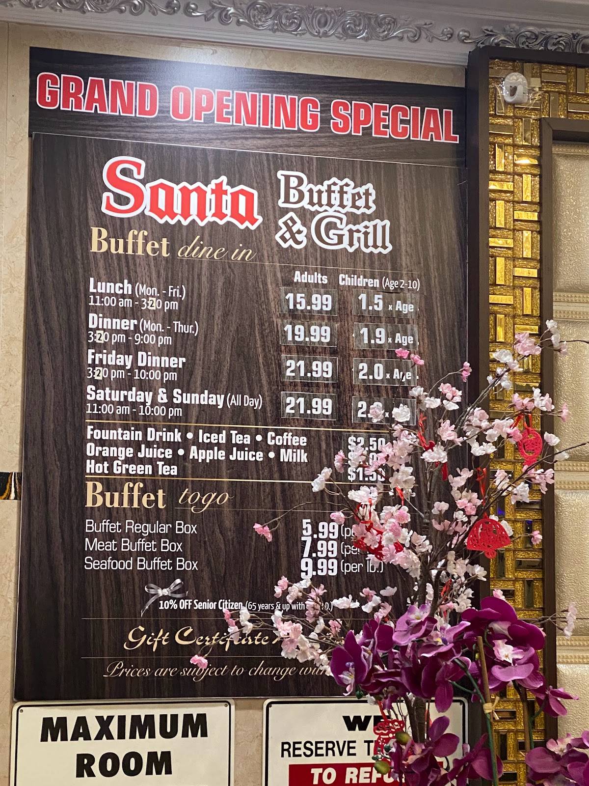 Menu at Santa Buffet & Grill restaurant, Santa Ana