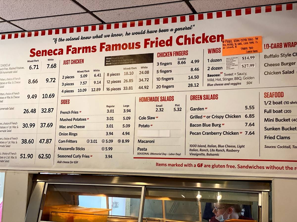 Menu at Seneca Farms restaurant, Penn Yan, NY-54A