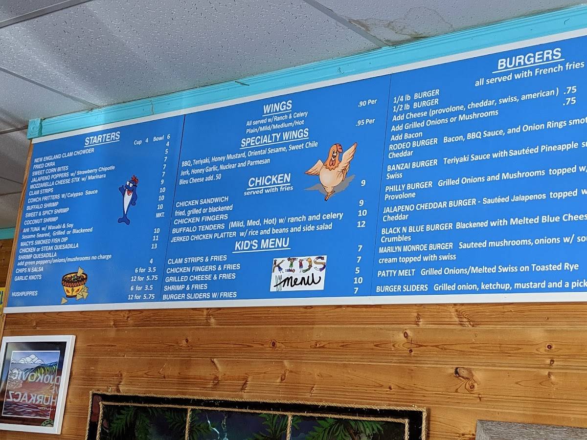 Menu at Sharky's restaurant, Fort Pierce