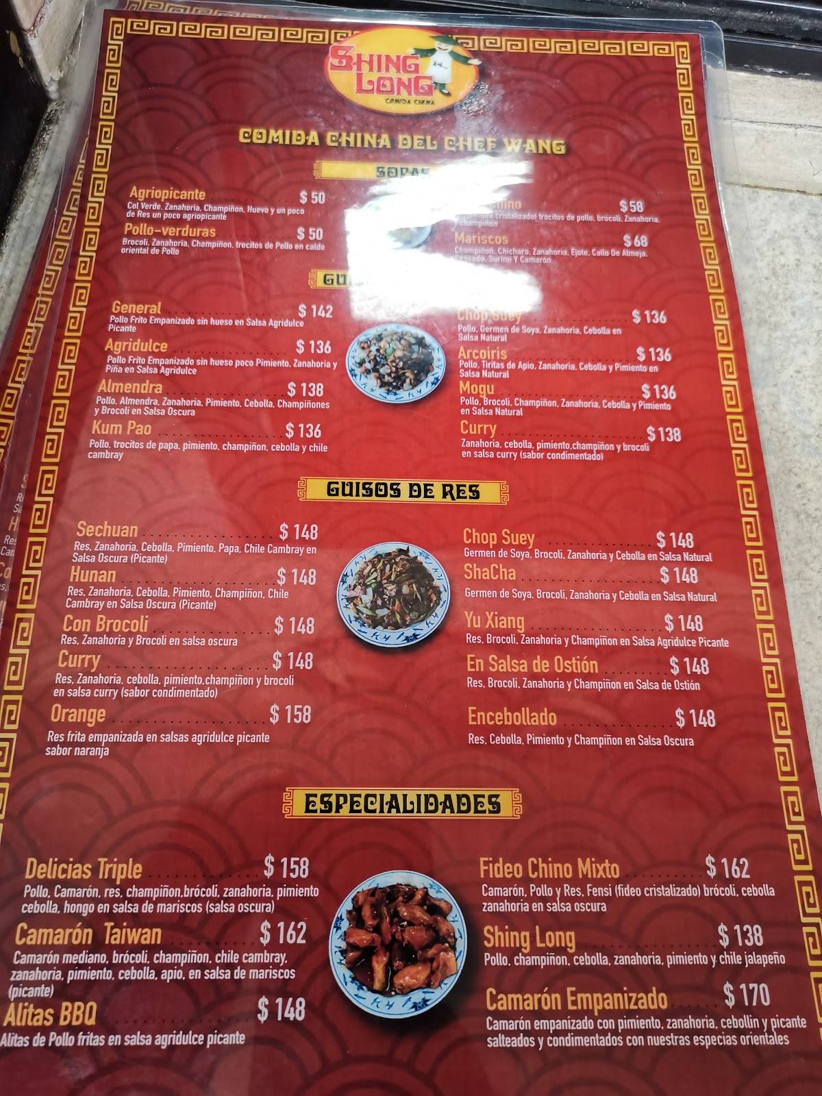 Carta del restaurante Shing Long, Monterrey, Av. Revolución 3448