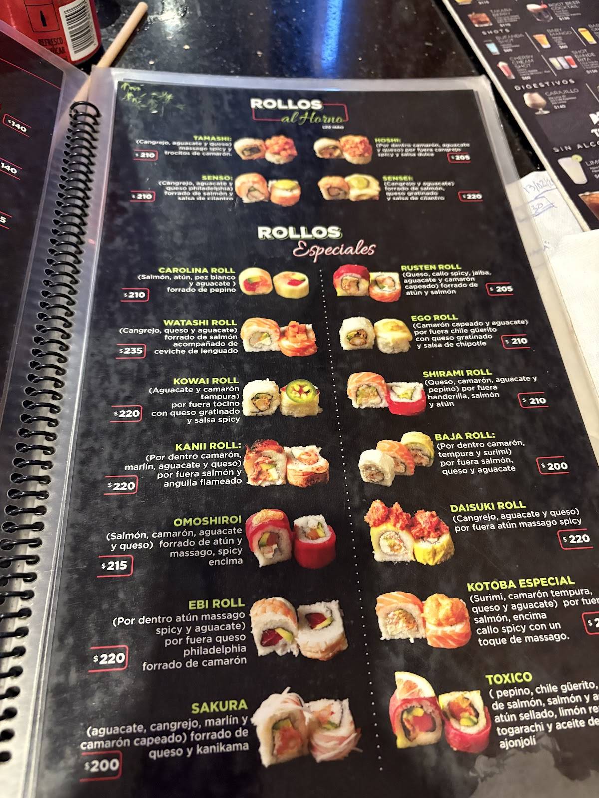 Menu at Shirami restaurant, Ensenada, C. Ambar 312