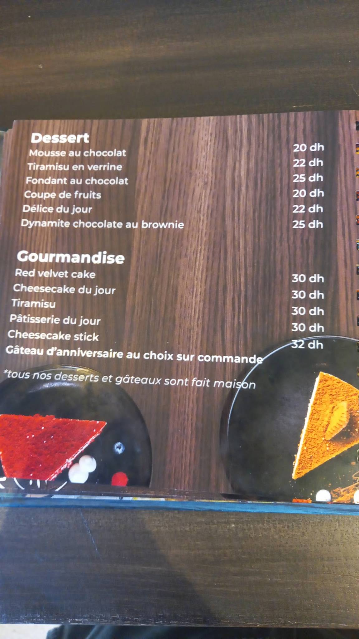 Menu au Happy Friends restaurant, Agadir