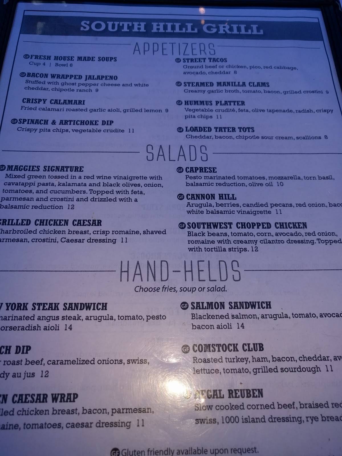 Menu at South Hill Grill restaurant, Spokane, E 57th Ave