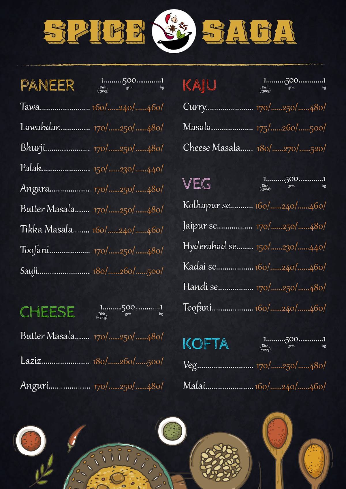 Menu at Spice Saga, Ahmedabad
