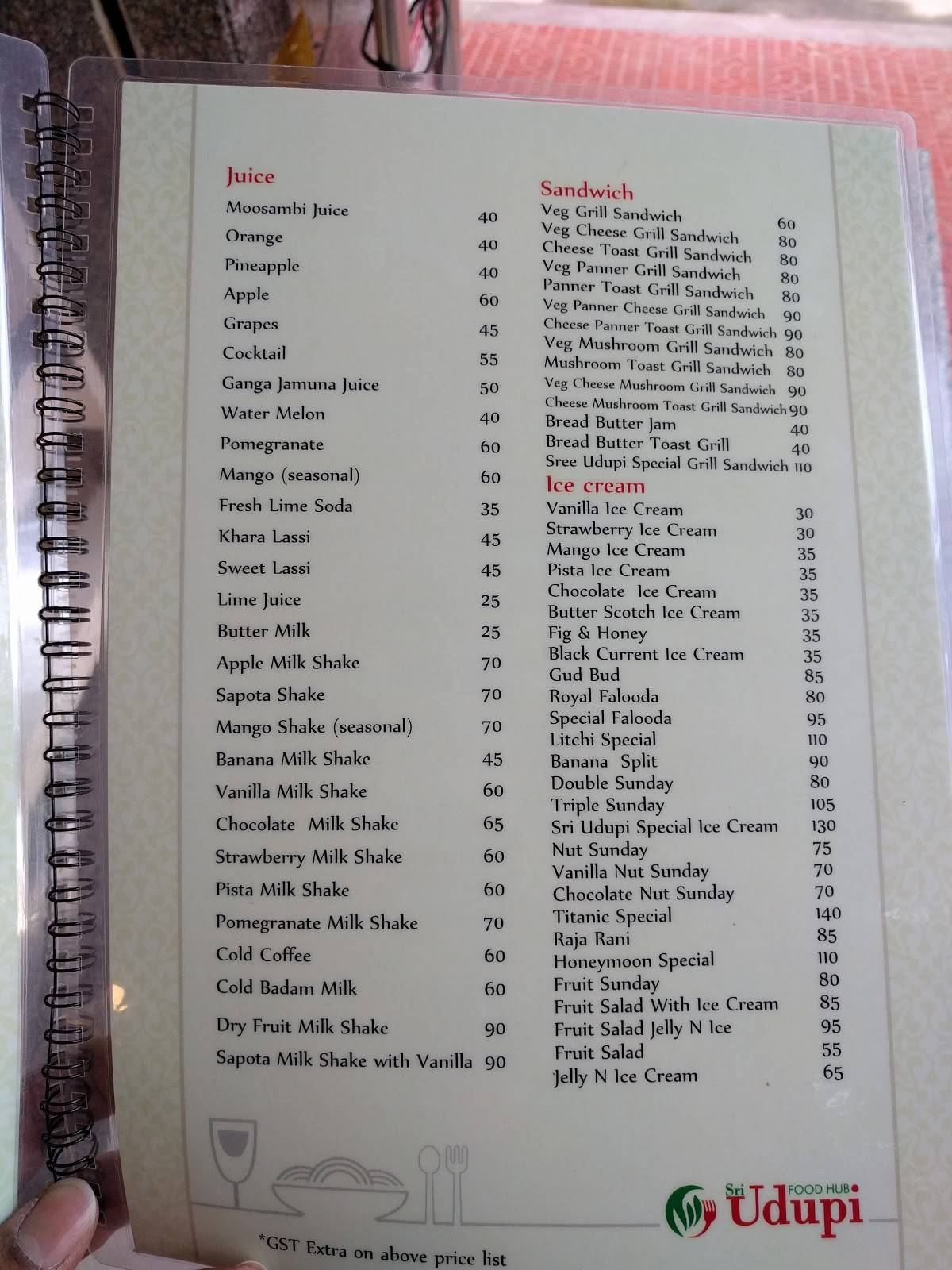 Menu at Sri Udupi Food Hub 8th Block, Bengaluru, 155