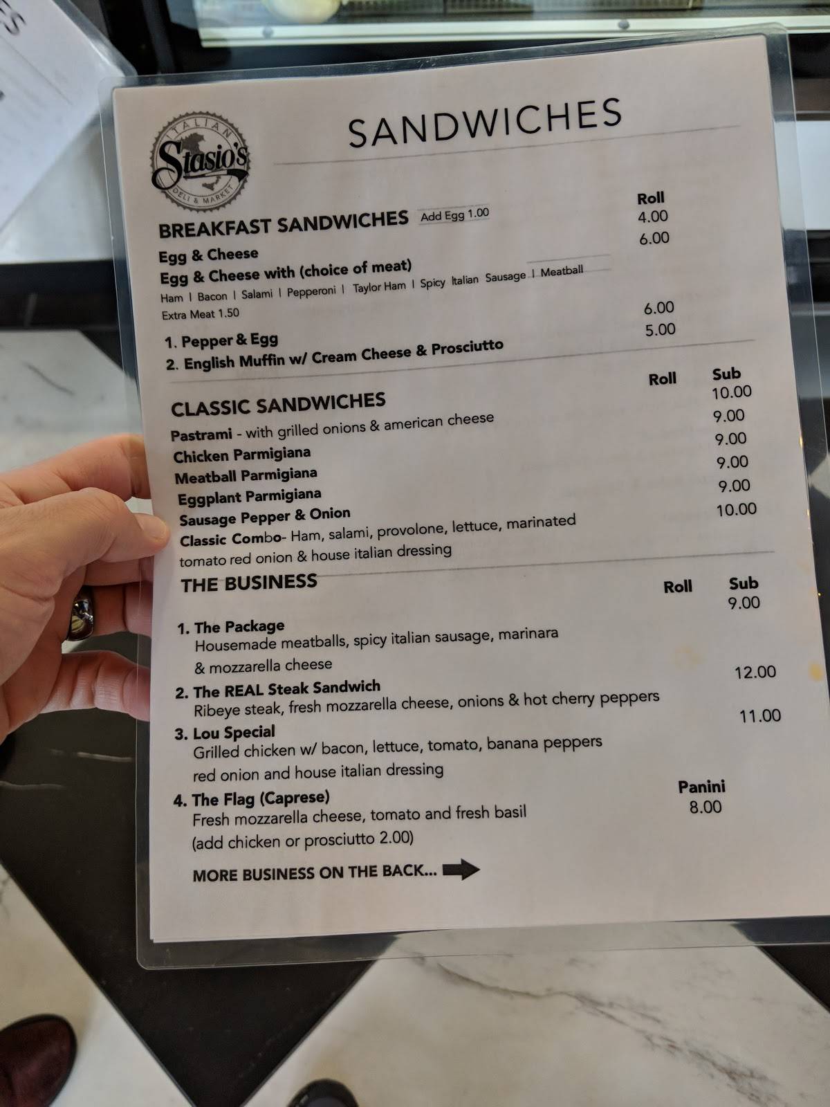 Menu at Stasio's Italian Deli & Market restaurant, Orlando