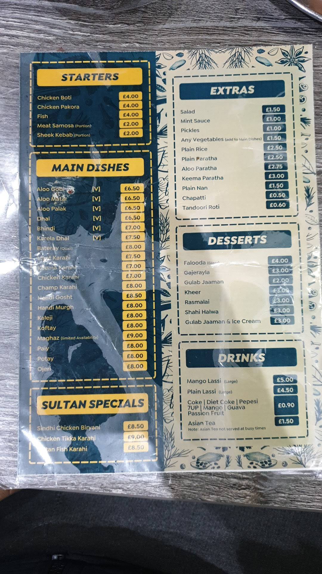 Menu at Sultans Restaurant, Bradford
