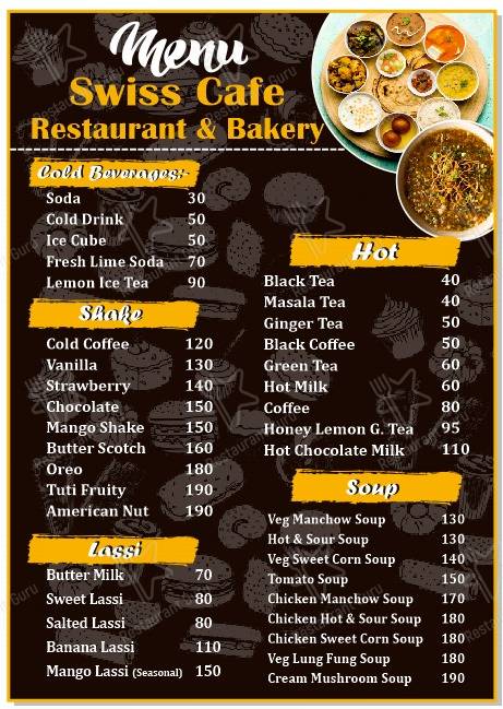 Menu at Swiss cafe restaurant & Bakery, Rishikesh