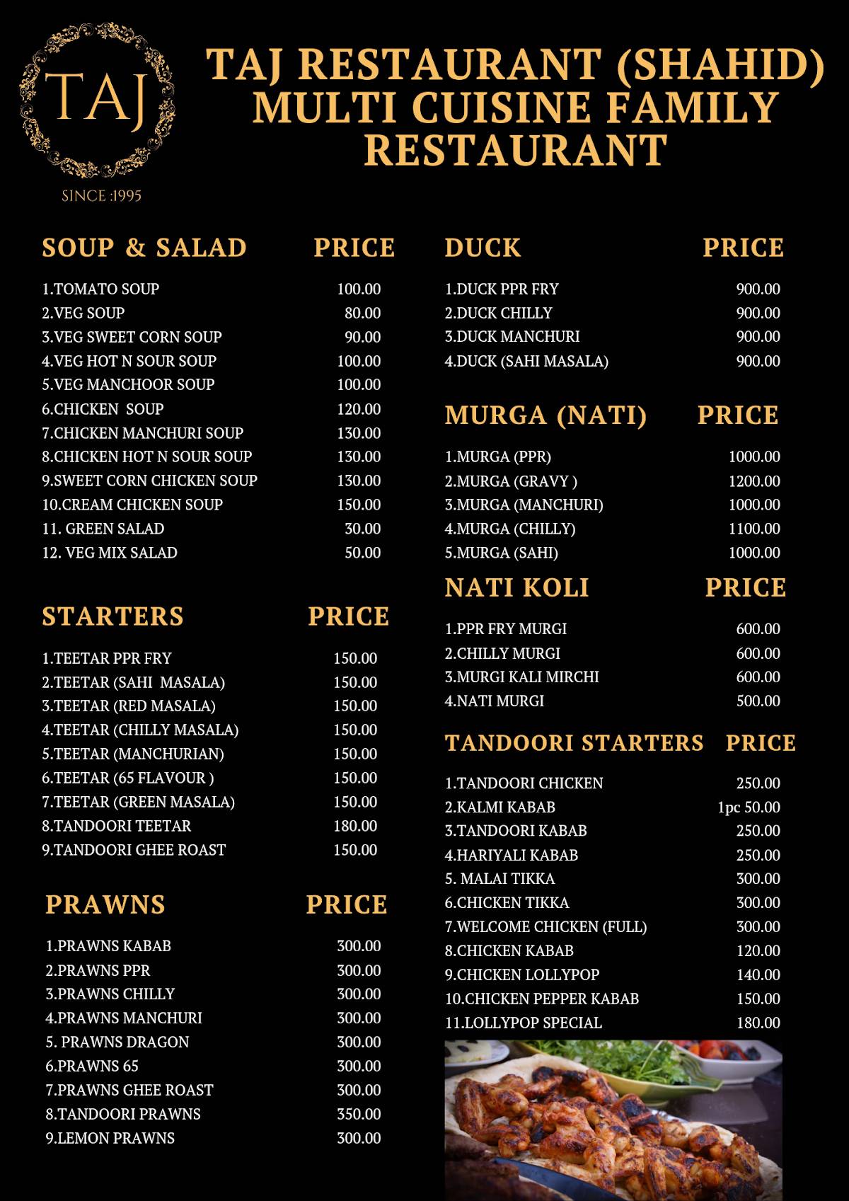 Menu at Taj Restaurant(Shahid) Hoskote, Hoskote