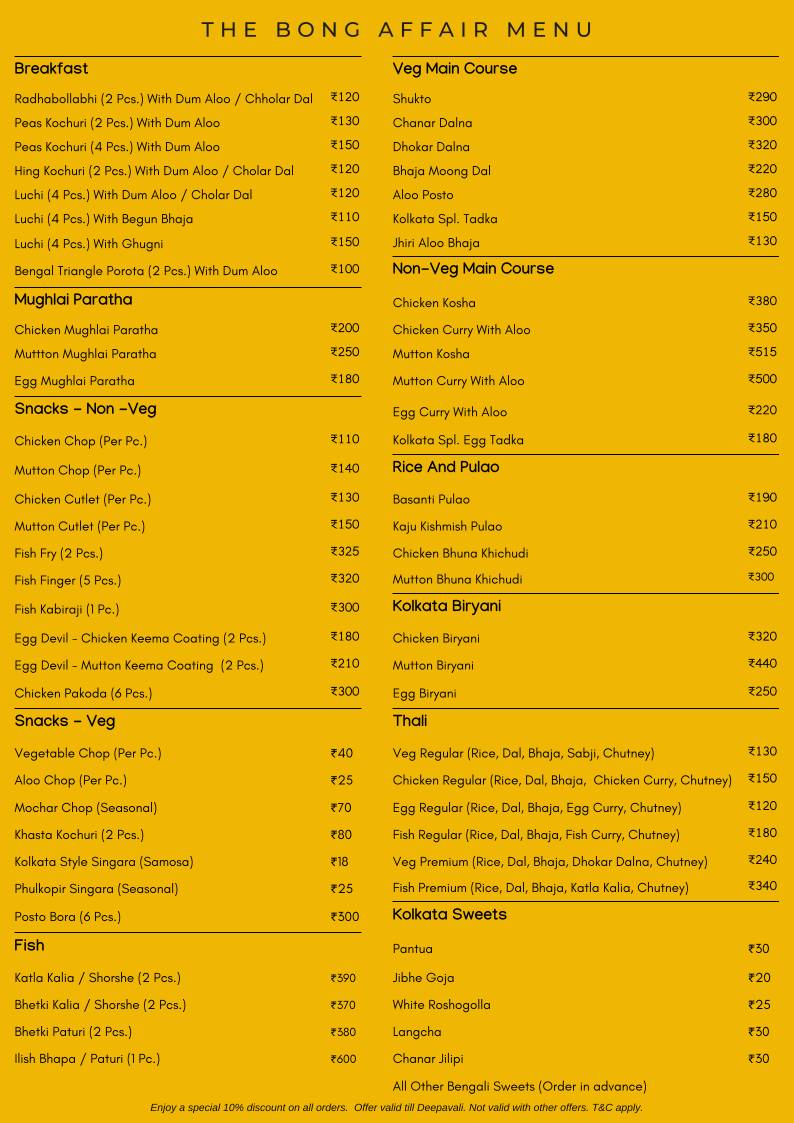 Menu at THE BONG AFFAIR, Gurugram