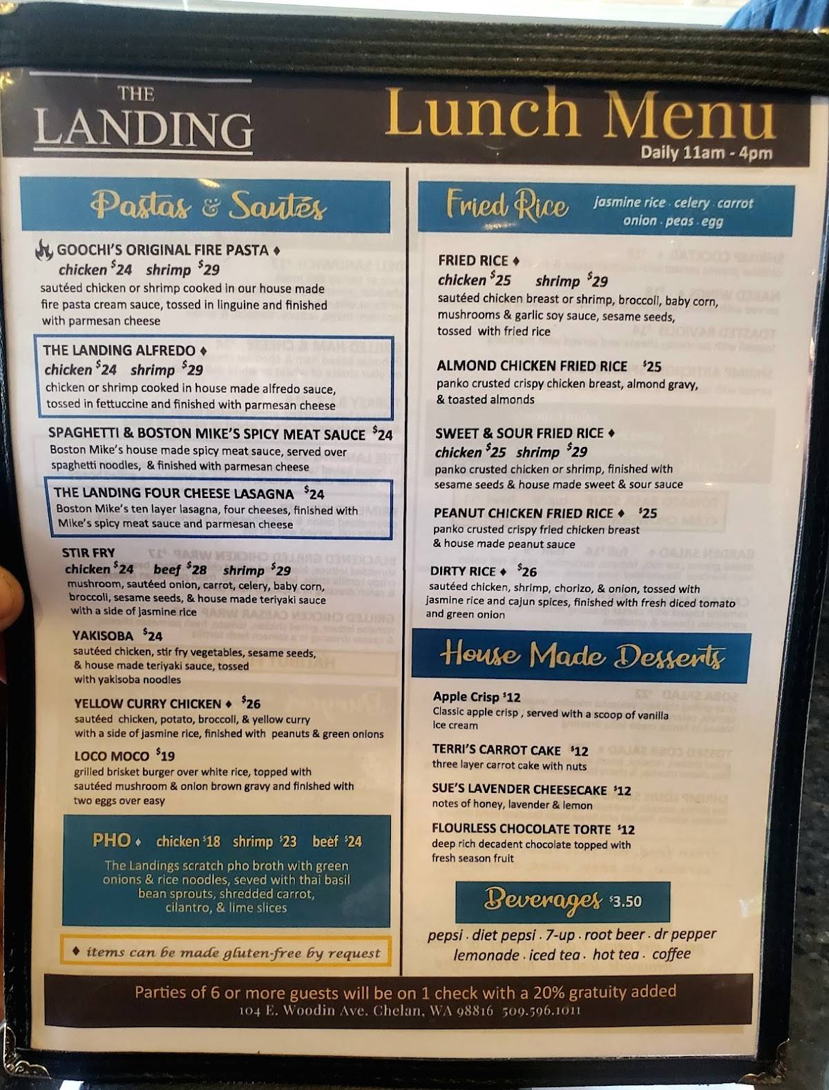 Menu at THE LANDING restaurant, Chelan