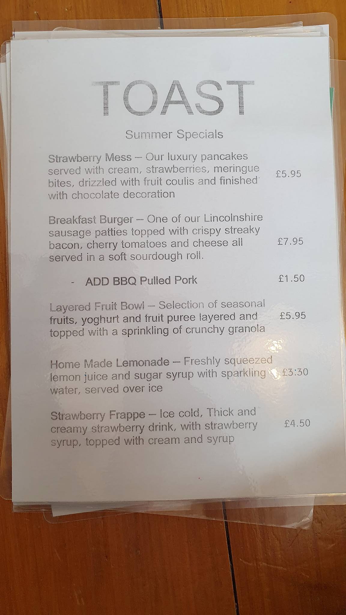 Menu at TOAST Cafe & Deli, Nottingham