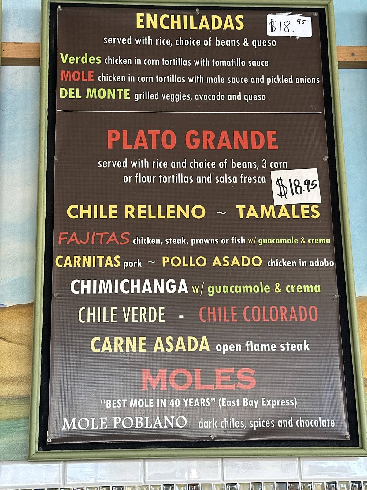 Menu at Taquería Doña María restaurant, El Sobrante