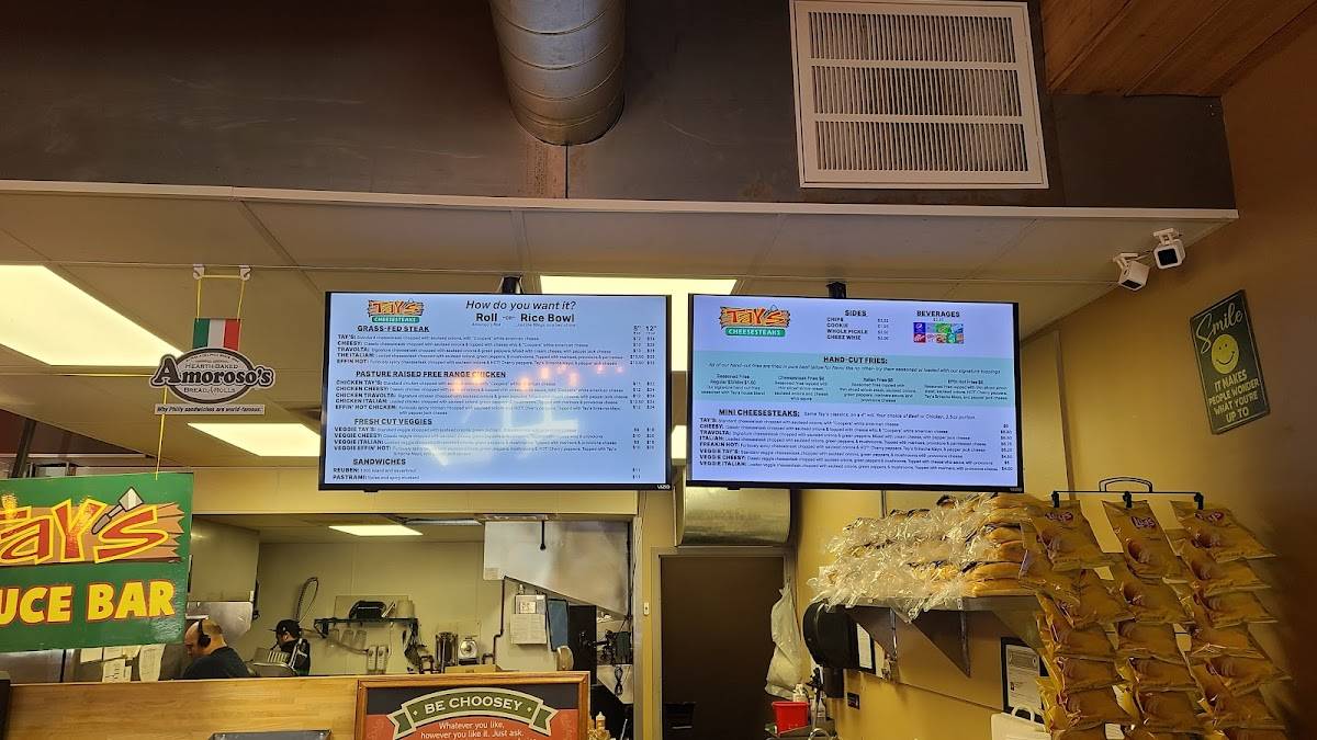 Menu at Tay’s Cheesesteak restaurant, Kansas City