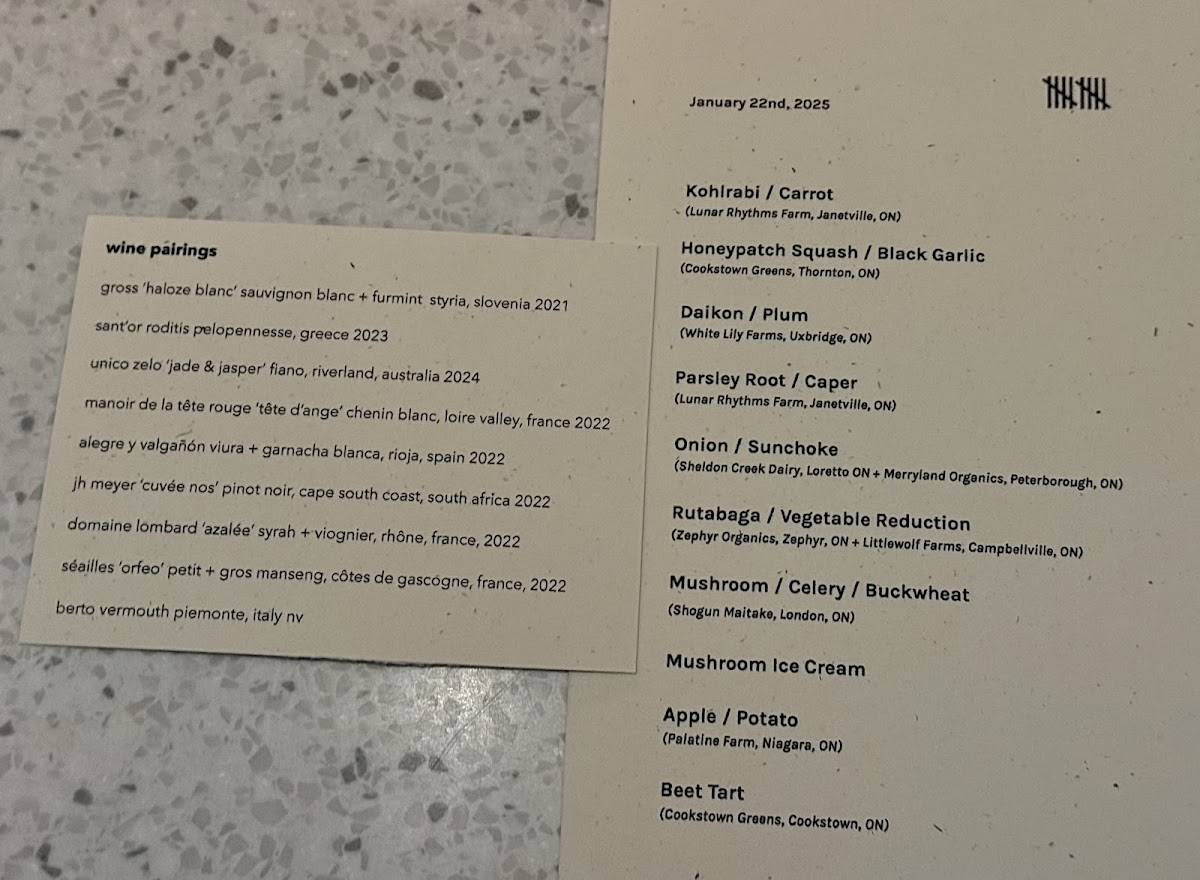 Menu at Ten Restaurant, Toronto