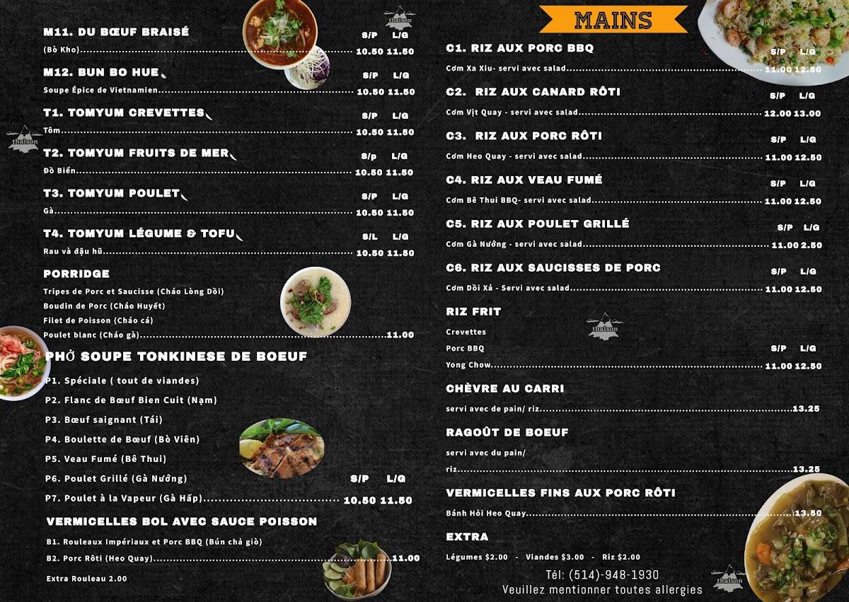 Menu au Restaurant Thai Son, Montréal