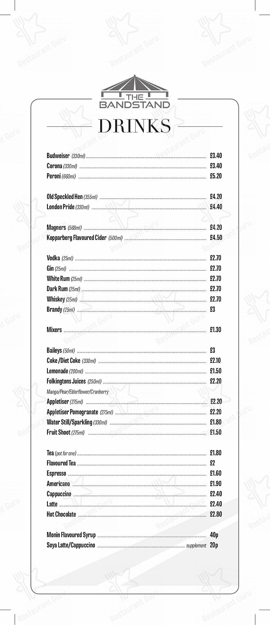 Menu at The Bandstand Restaurant and Cafe, Sandown