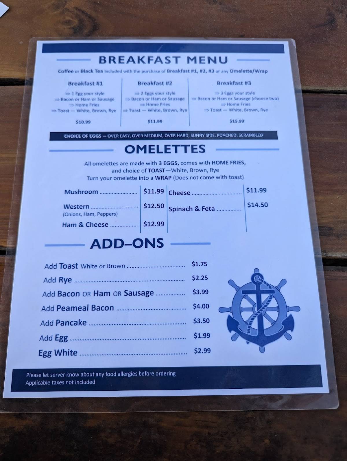 Menu at The Boat House Restaurant, Port Rowan