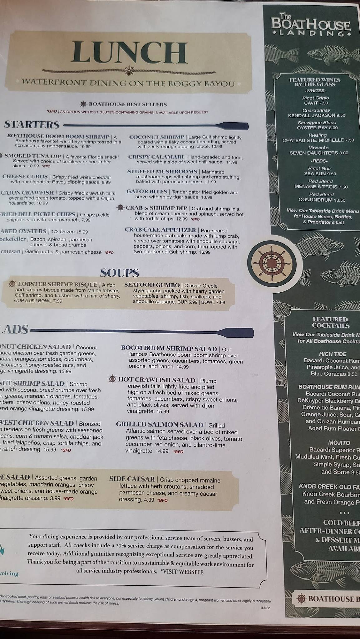 Menu at The Boathouse Landing restaurant, Valparaiso