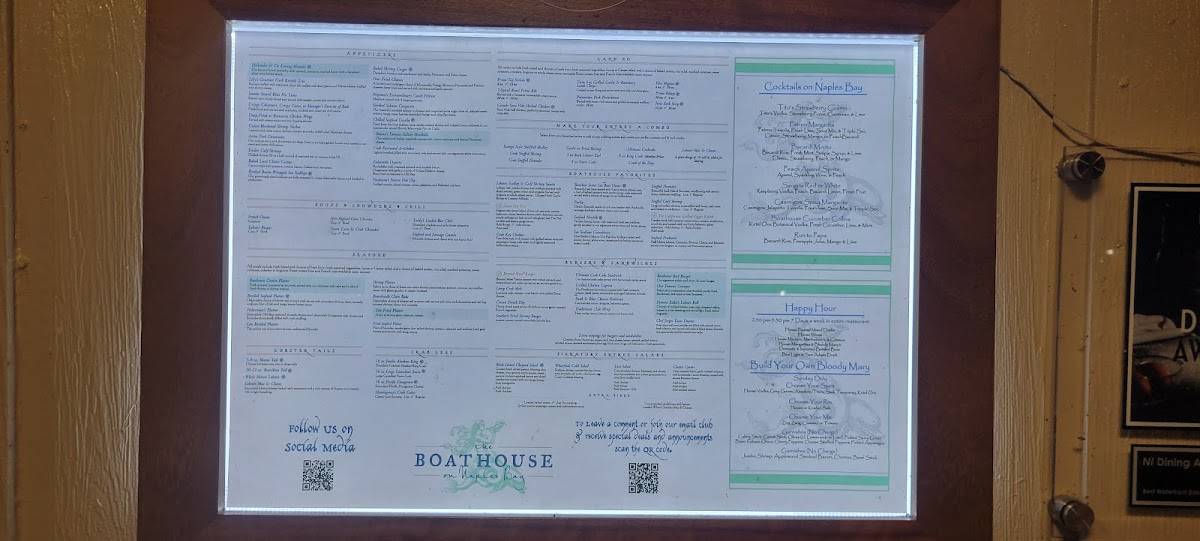 Menu at The Boathouse on Naples Bay restaurant, Naples