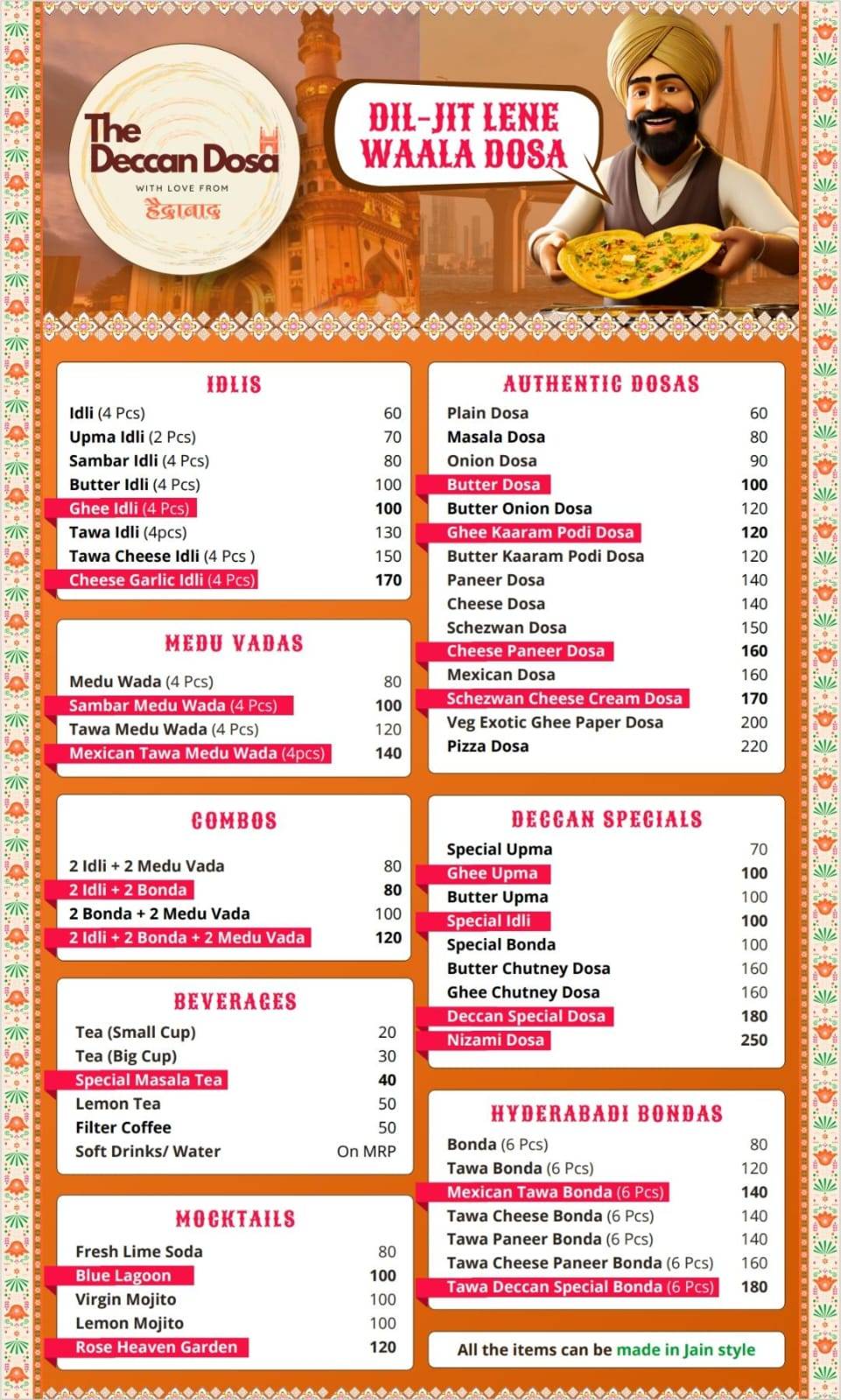 Menu at The Deccan Dosa, Mumbai