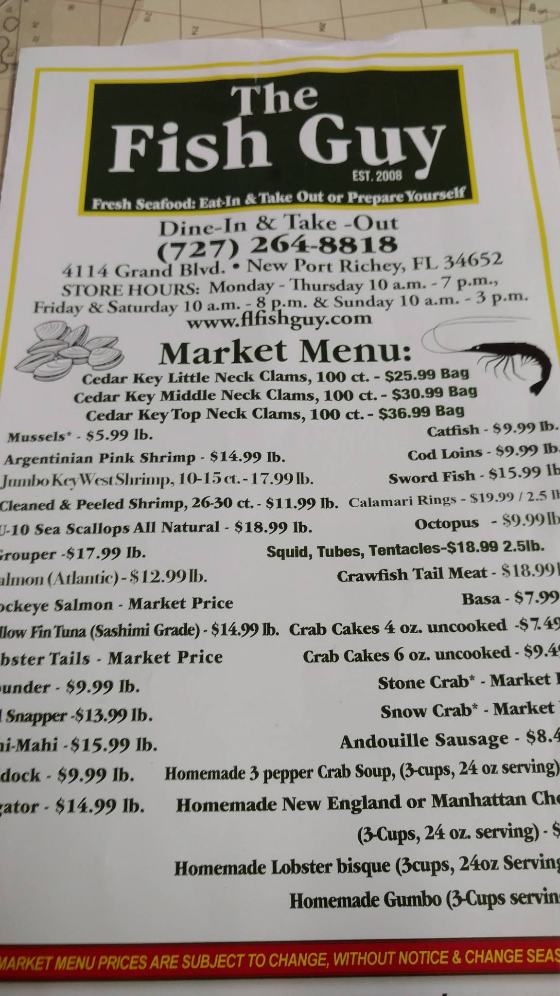 Menu at The Fish Guy restaurant, New Port Richey