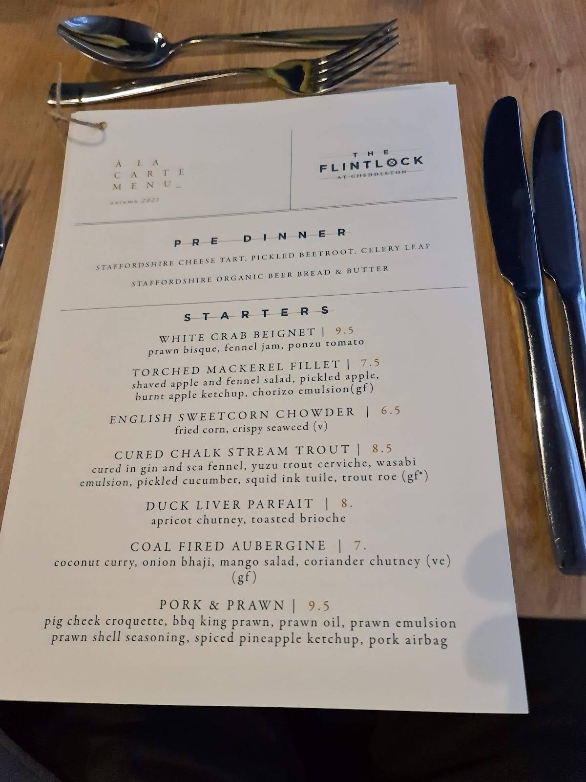 Menu at The Flintlock at Cheddleton restaurant, Leek