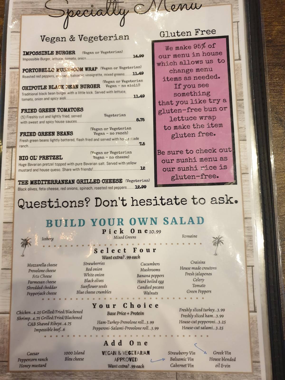 Menu at The Grumpy Monk Broadway restaurant, Myrtle Beach