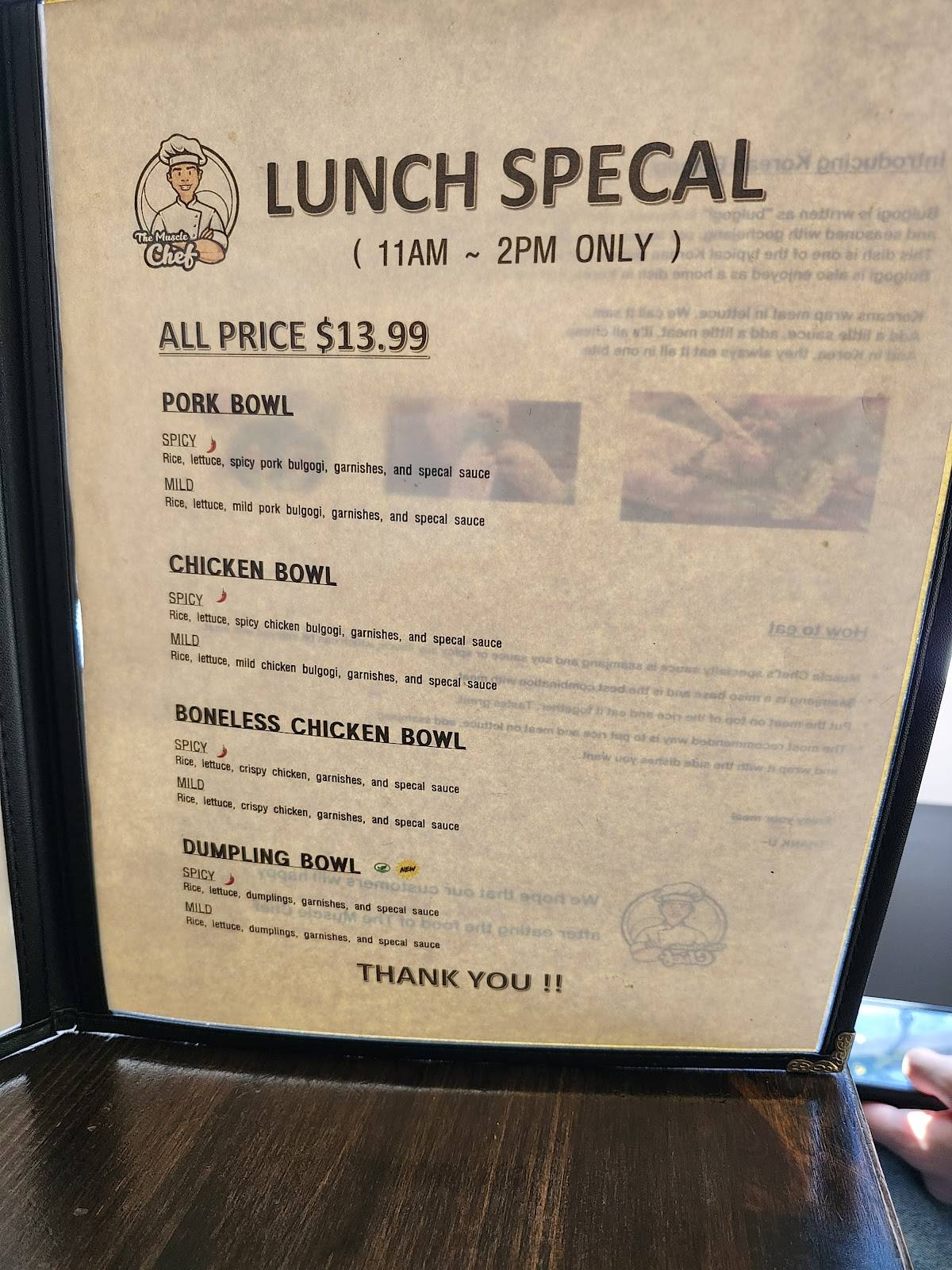 Menu at The Muscle Chef restaurant, Penhold
