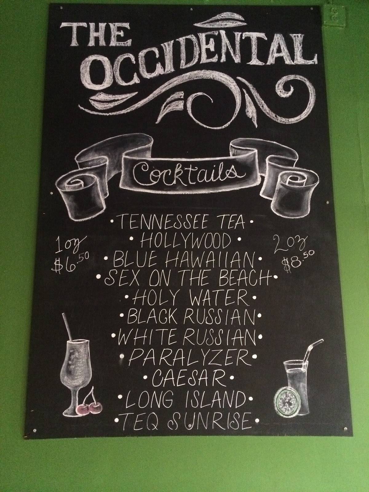 Menu at The Occidental restaurant, Quesnel