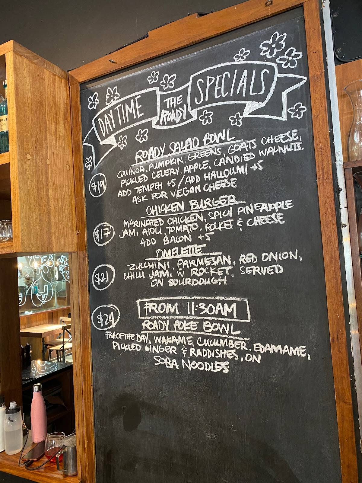 Menu at The Roadhouse Byron Bay restaurant, Byron Bay