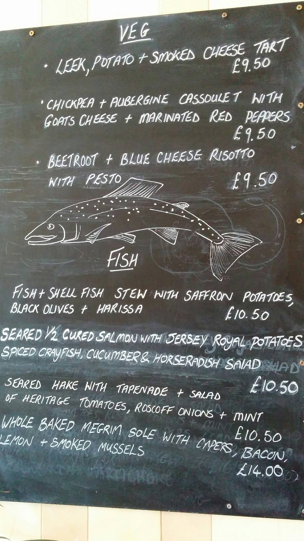 Menu at The Walnut restaurant, Edinburgh