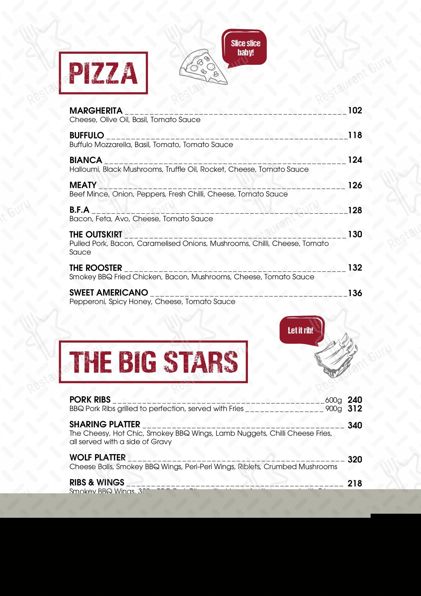 Menu at The Wolf House restaurant, Cape Town