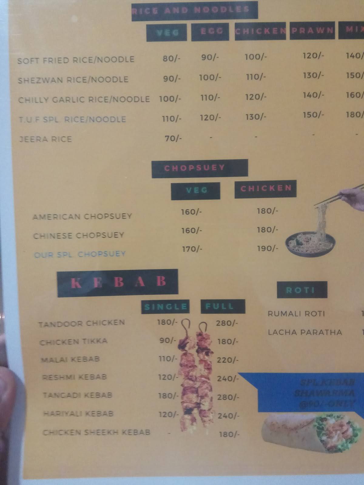 Menu at The urban fork, Hyderabad